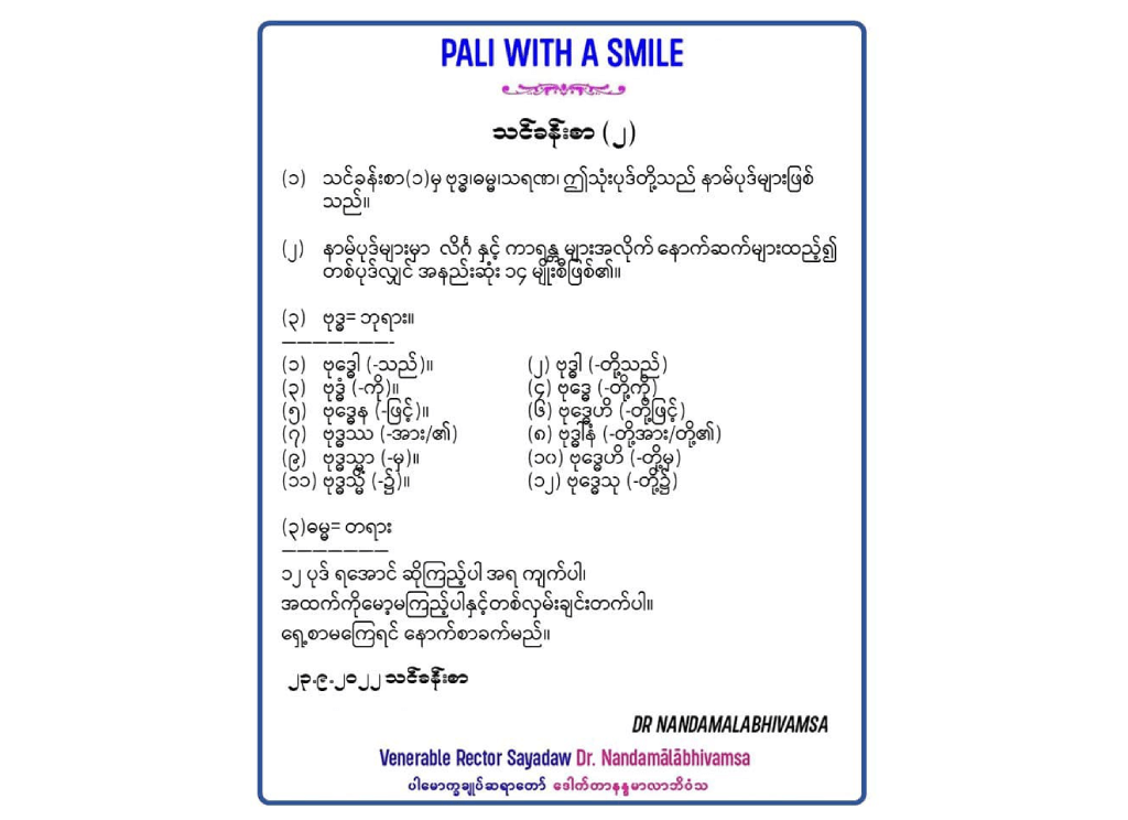 ဒေါက်တာ အရှင်နန္ဒမာလာ ဘိဝံသ | Pali